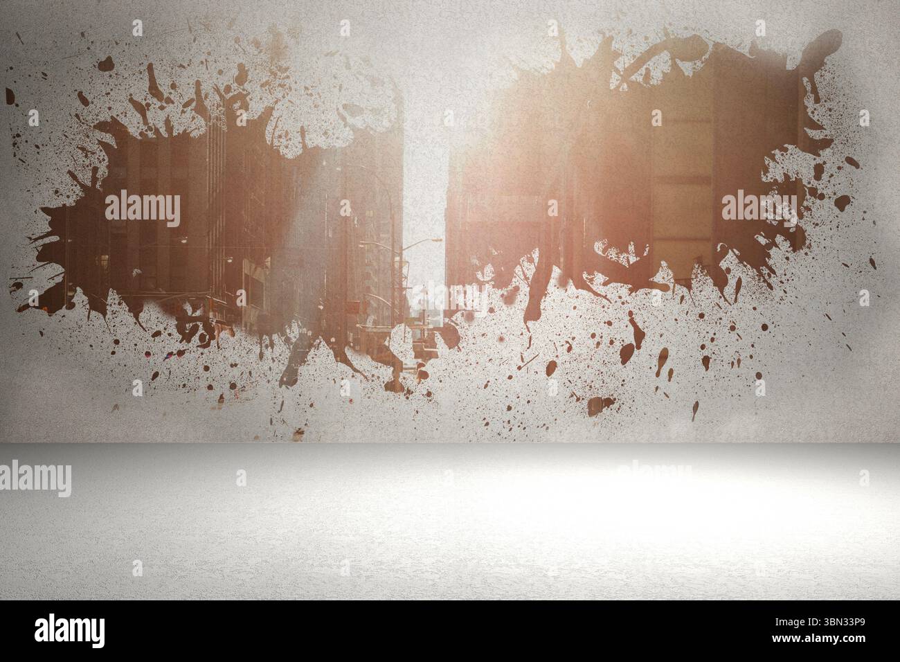 Abstract flat design is showing brown paint splatter revealing urban ...