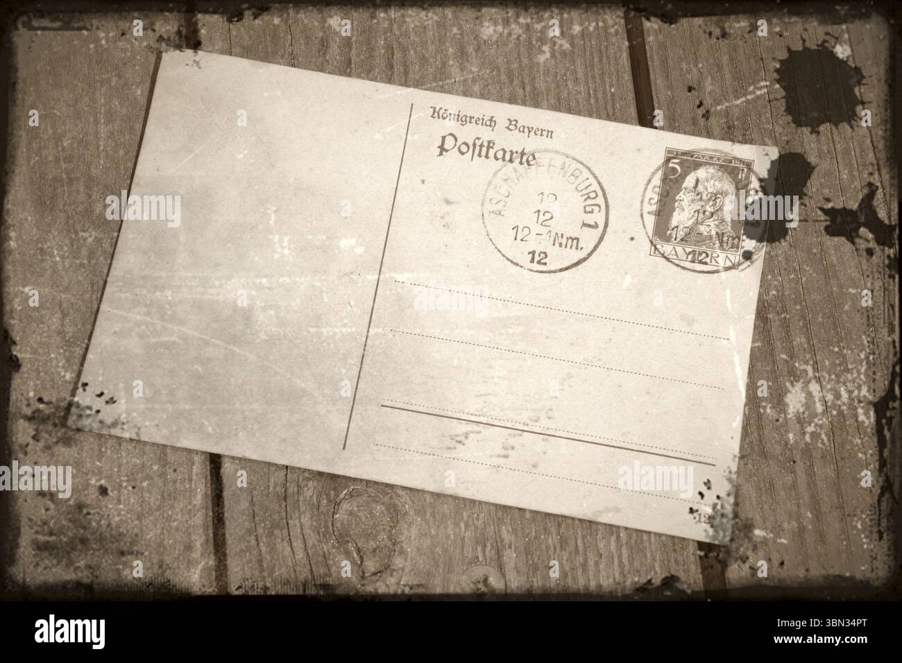 Old retro postcard in sepia, with ink stains Stock Photo - Alamy