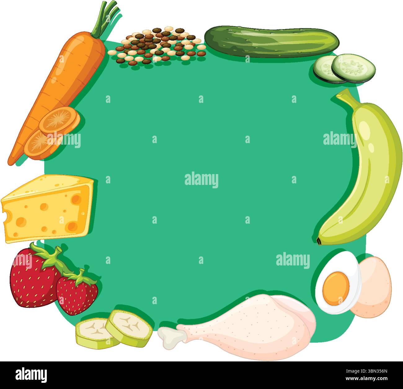 Vector illustration of diverse foods forming a vibrant border. Includes ...