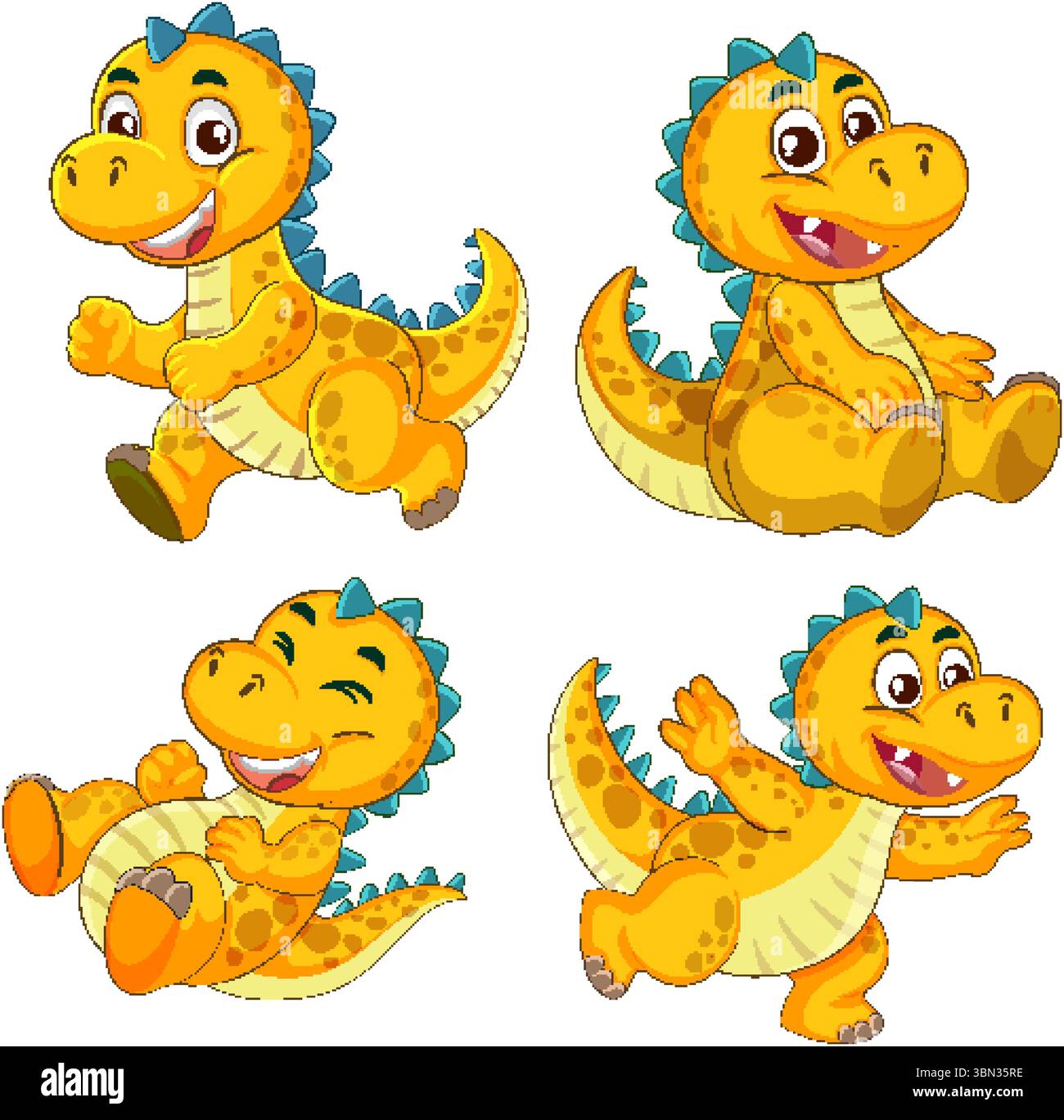 Bright, cheerful dinosaur characters in a cartoon style with vibrant ...