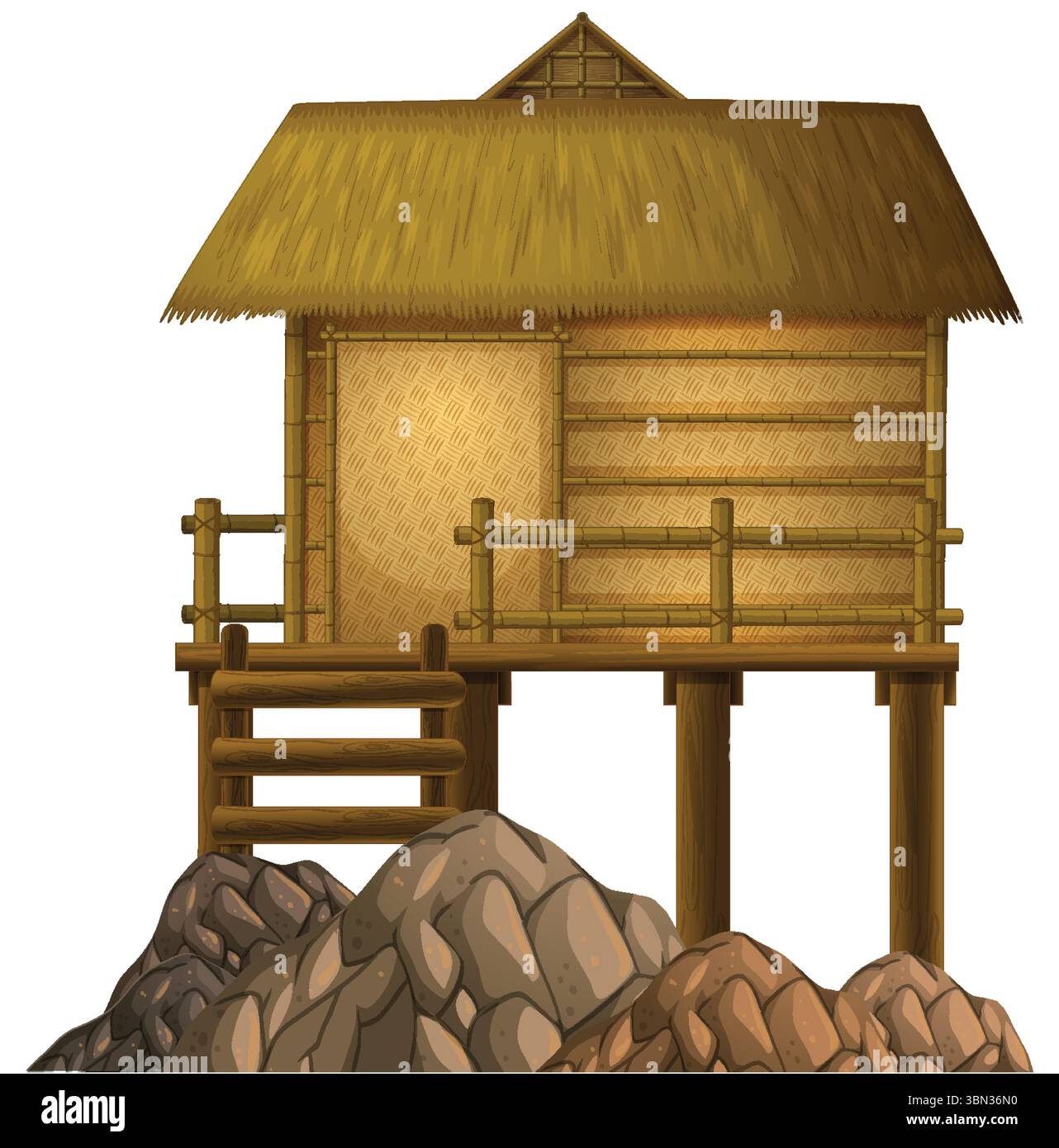 Vector illustration of a traditional Thai stilt house with a thatched ...