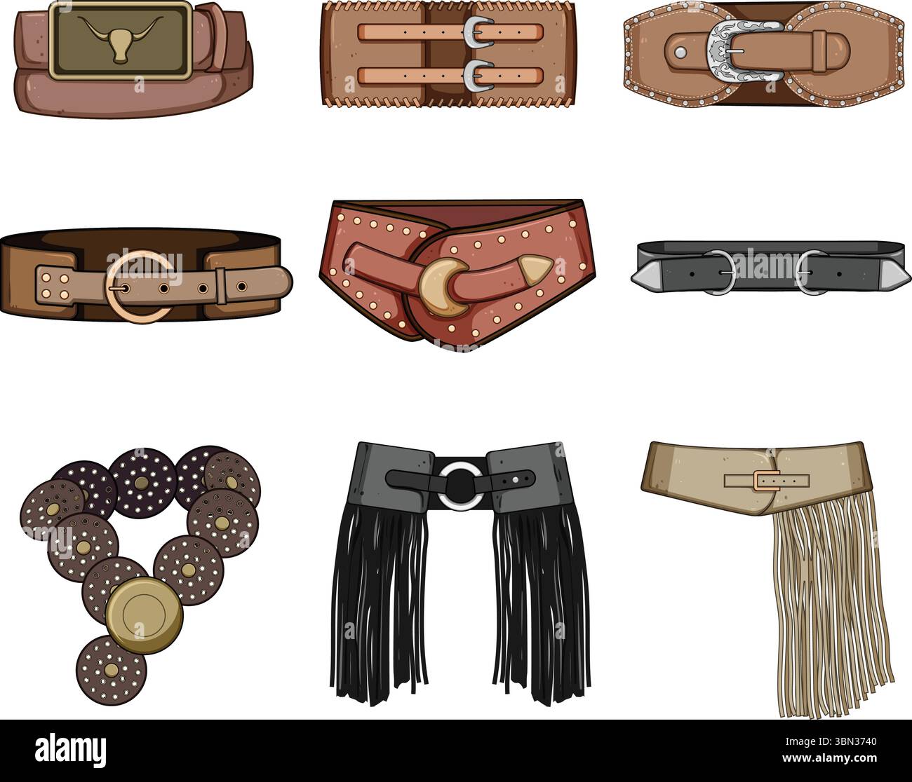 cowgirl belt set cartoon vector illustration Stock Vector Image & Art ...
