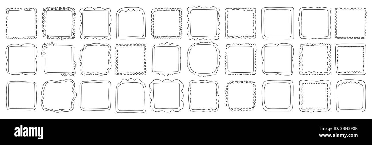 Hand-drawn square frames in black outline style Stock Vector Image ...