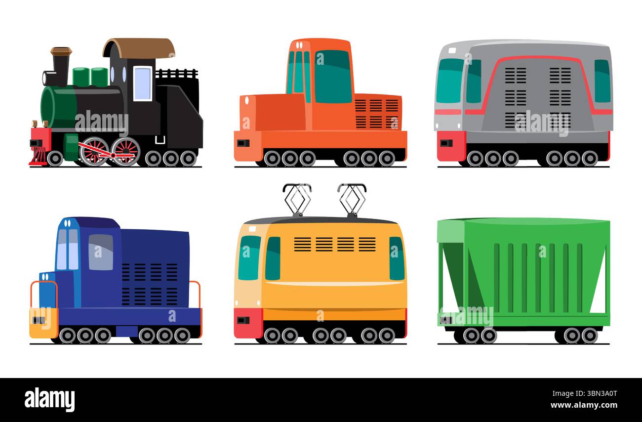 Train vehicles transportation cartoon illustration . Includes steam ...