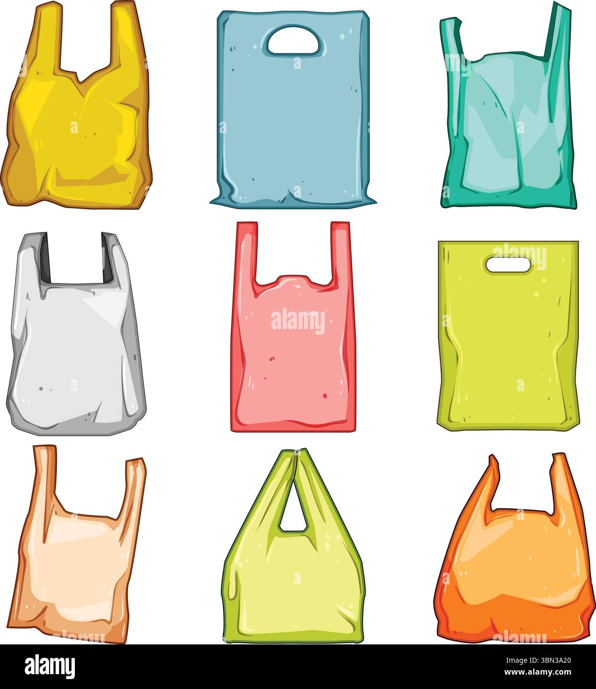 plastic shopping bag set cartoon vector illustration Stock Vector Image ...