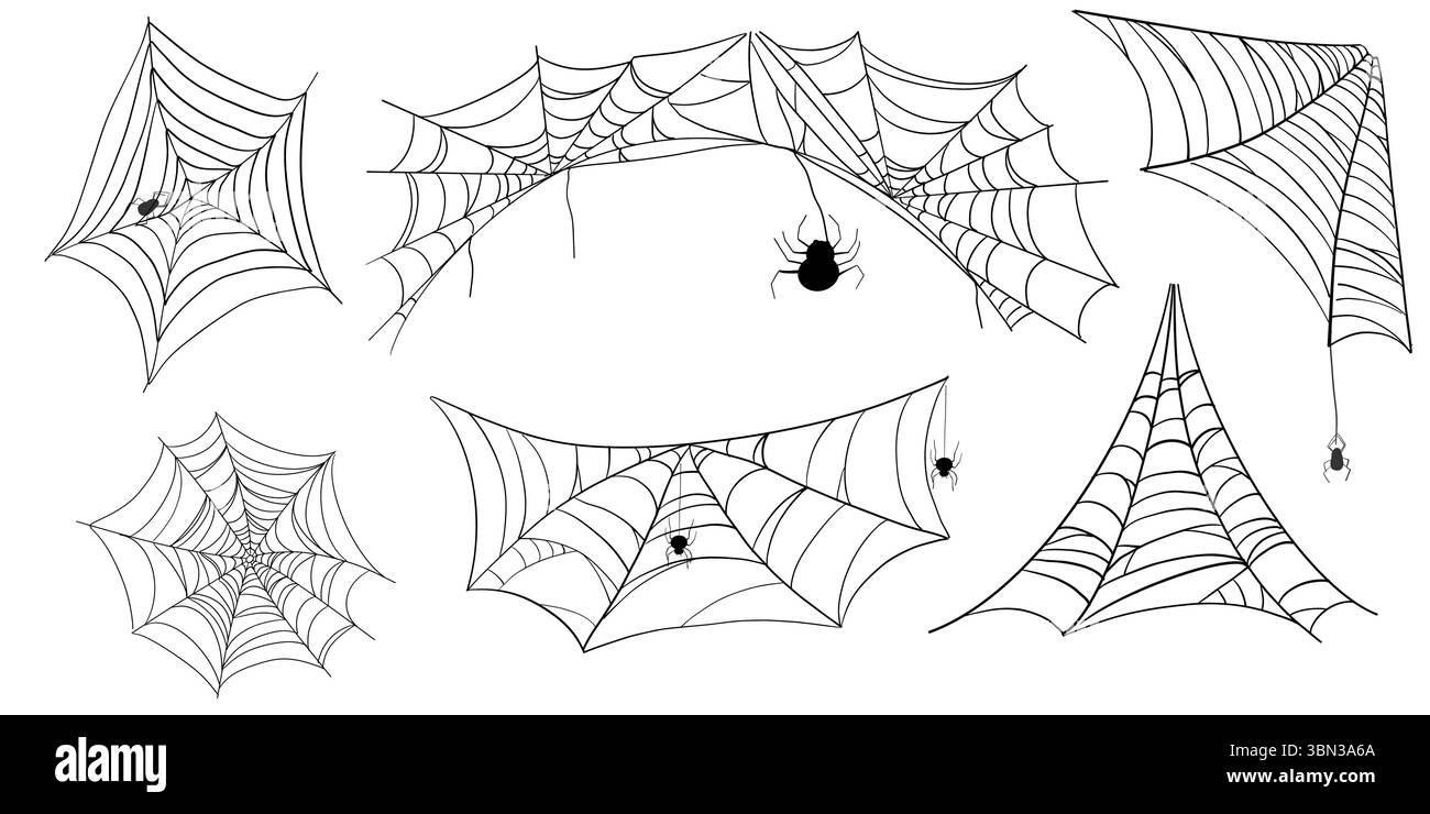 Creepy spider web collection with gothic corners and scary shapes ...
