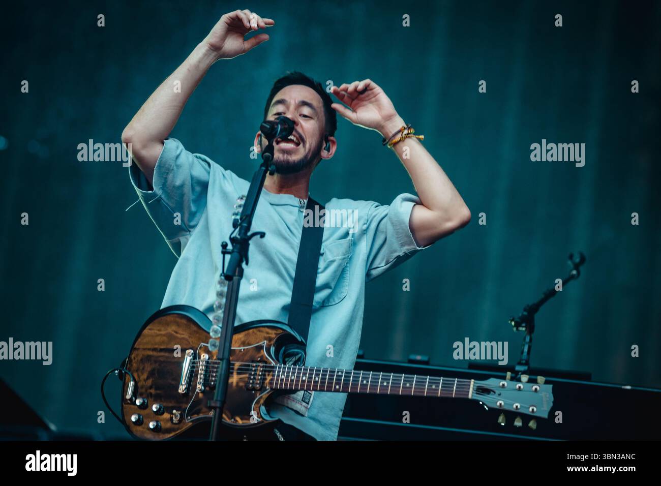 mike Shinoda of Linkin Park performing on stage during “From Zero World ...
