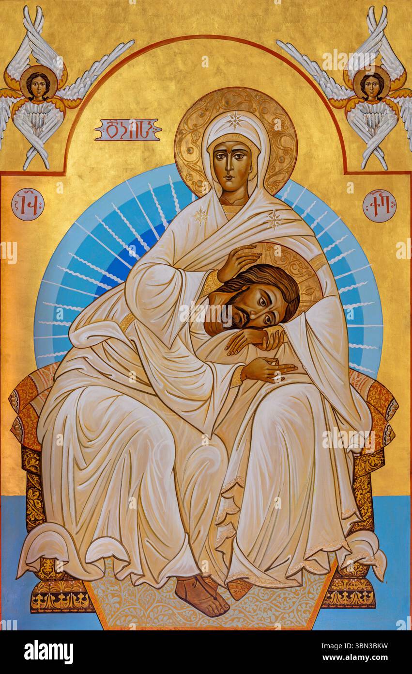 PIACENZA, ITALY - MAY 21, 2025: The icon of Jesus with mothe Mary in ...