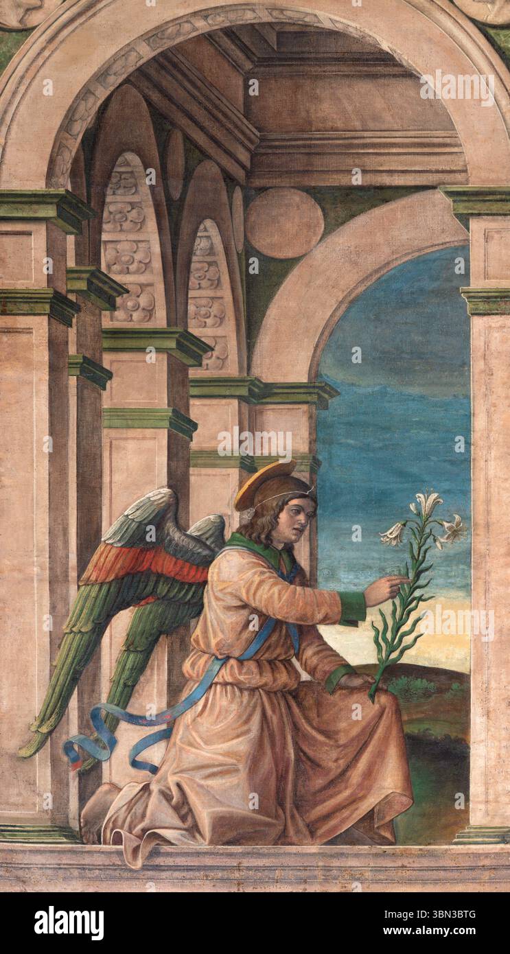 LODI, ITALY - MAY 21, 2025: The renaissance fresco of Archangel Gabriel ...