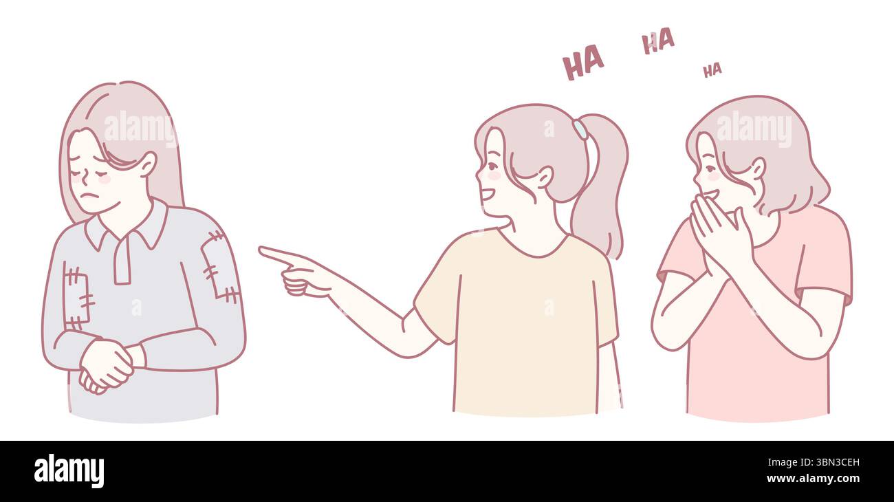 An illustration depicting two girls joyfully laughing at another girl ...