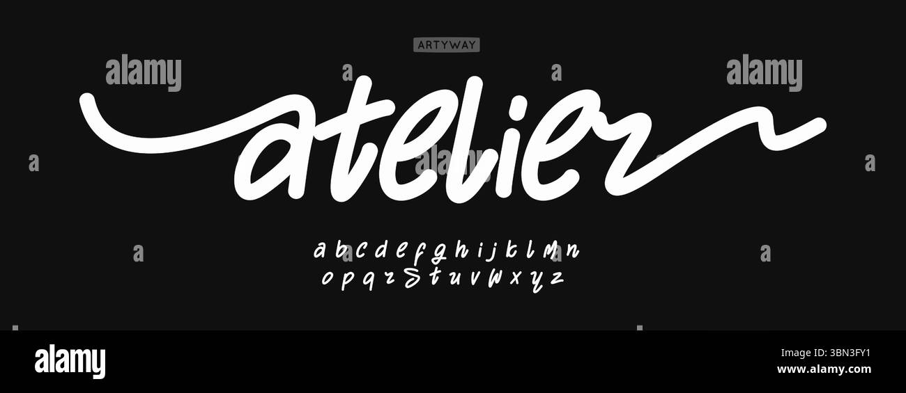Handwritten brush font flowing like thread, stylized lettering for ...