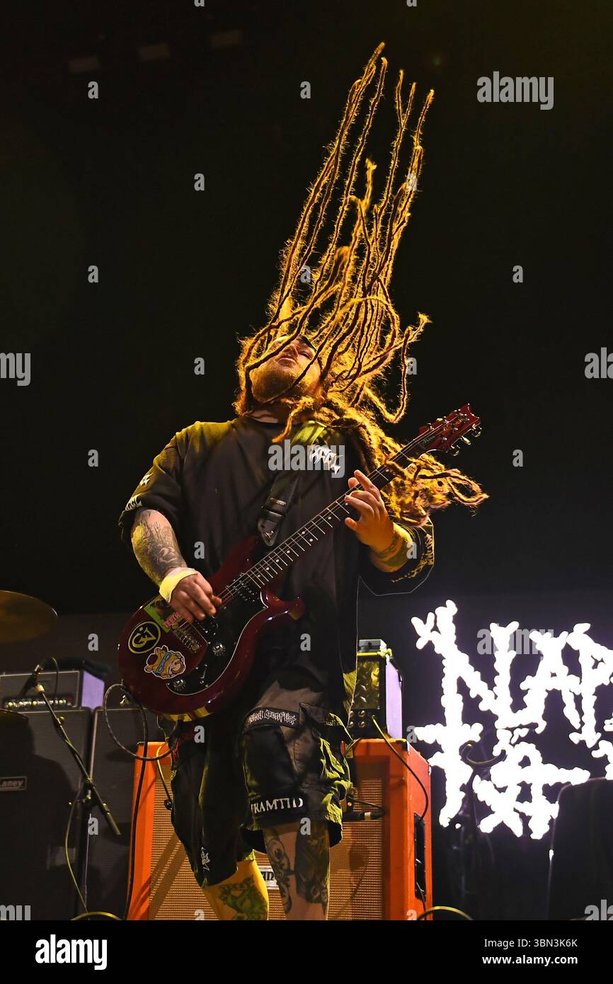 LONDON, ENGLAND - DECEMBER 20: John Cooke of ‘Napalm Death’ performing ...