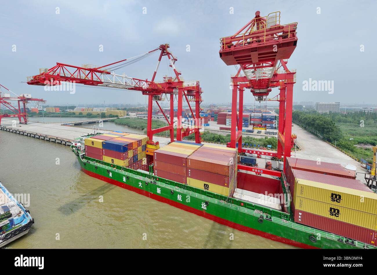 Aerial photo shows the busy container terminal at Yangzhou Port in ...
