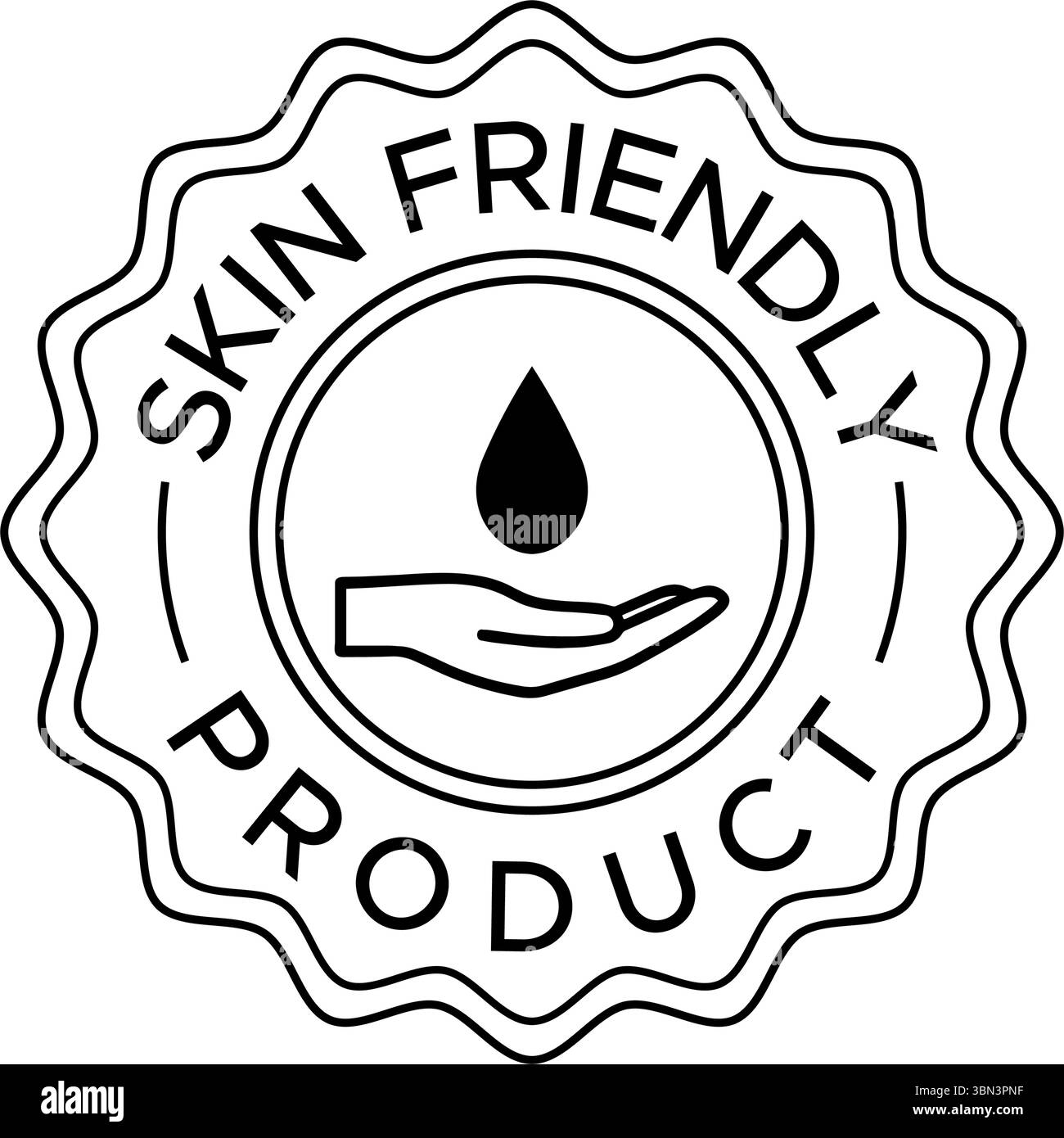 Skin Friendly Product Label – Blue Circular Vector Emblem with Hand and ...