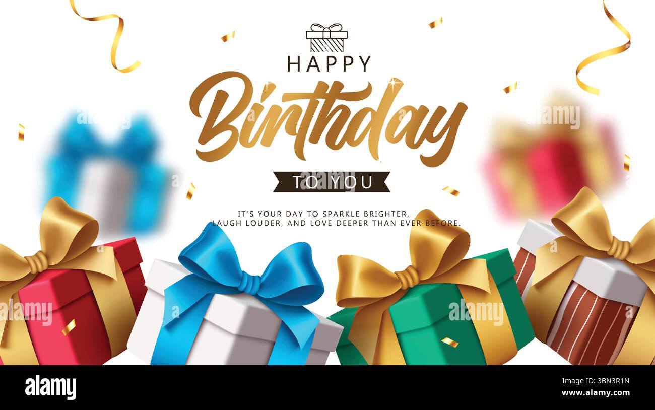 Colorful Birthday Gift Boxes with Gold Ribbons and Confetti for Festive ...