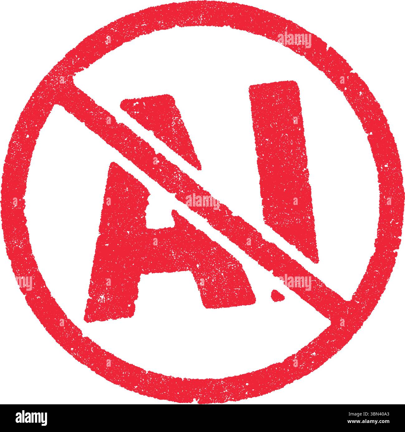 Vector illustration of the word AI in crossed circle in red ink stamp ...