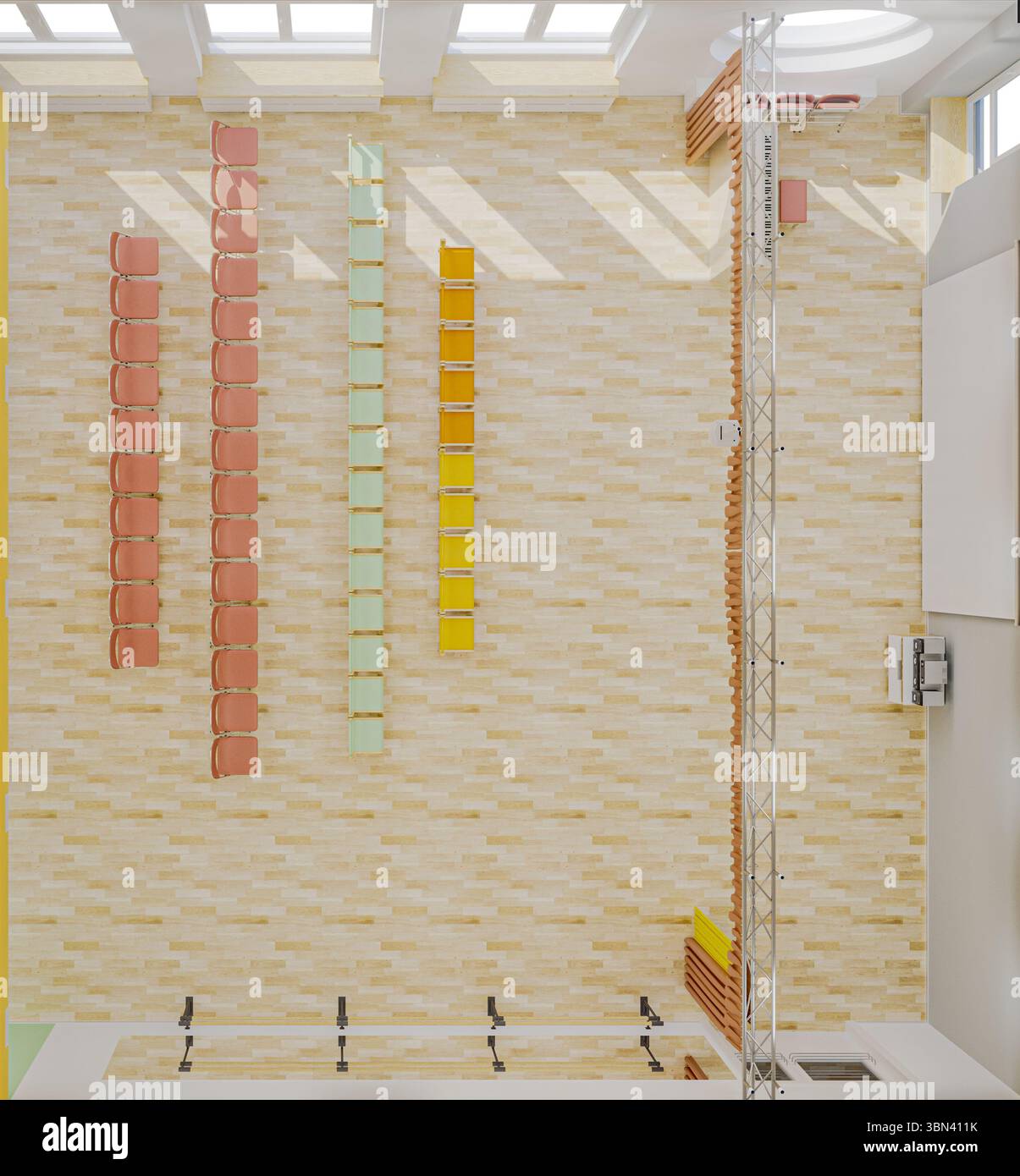 Modern school assembly hall interior. The auditorium room in the school ...