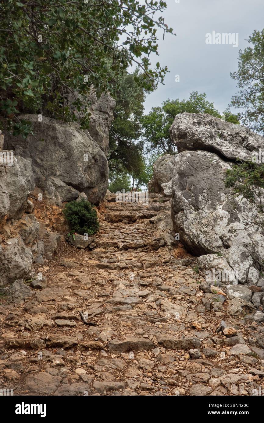 Old steep path with steps made of natural stone on Crete Stock Photo ...