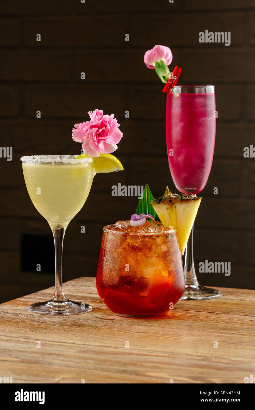 Mai Tai cocktail, Longan, Tequila Sunrise. Assorted cocktails Stock ...
