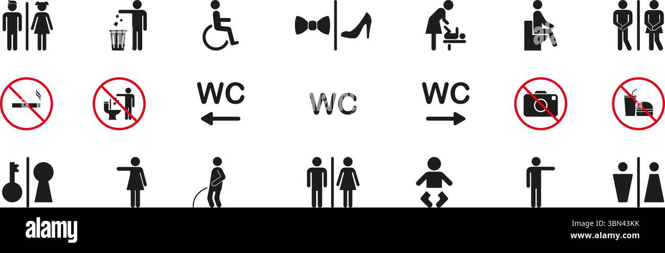 Restroom And Facility Sign Solid Icon Set. Public Amenities ...
