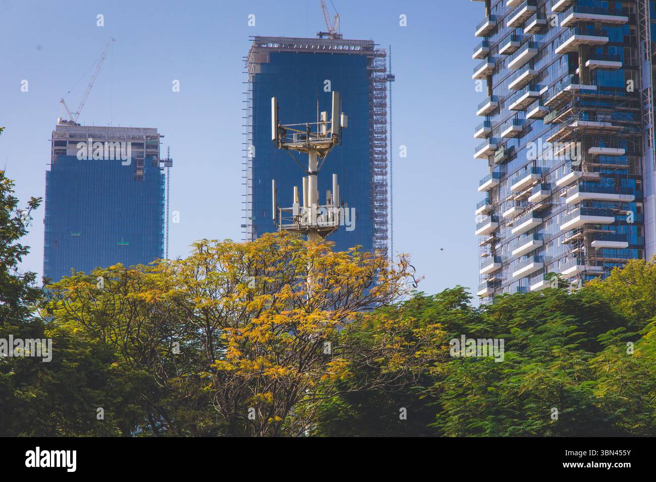 Middle East, United Arab Emirates, Dubai. Telephone relay antenna ...
