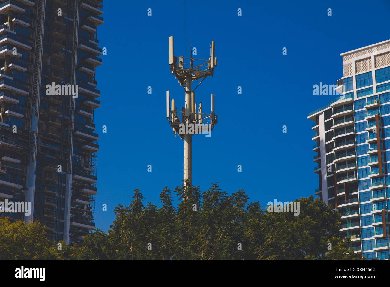 Middle East, United Arab Emirates, Dubai. Telephone relay antenna ...