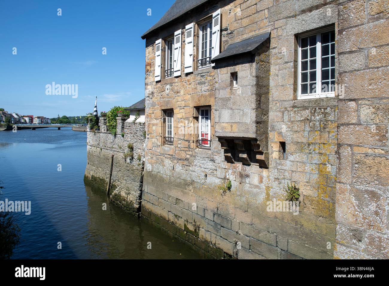 France. Brittany. Finistere. Landerneau. The Rohan Bridge, one of the ...