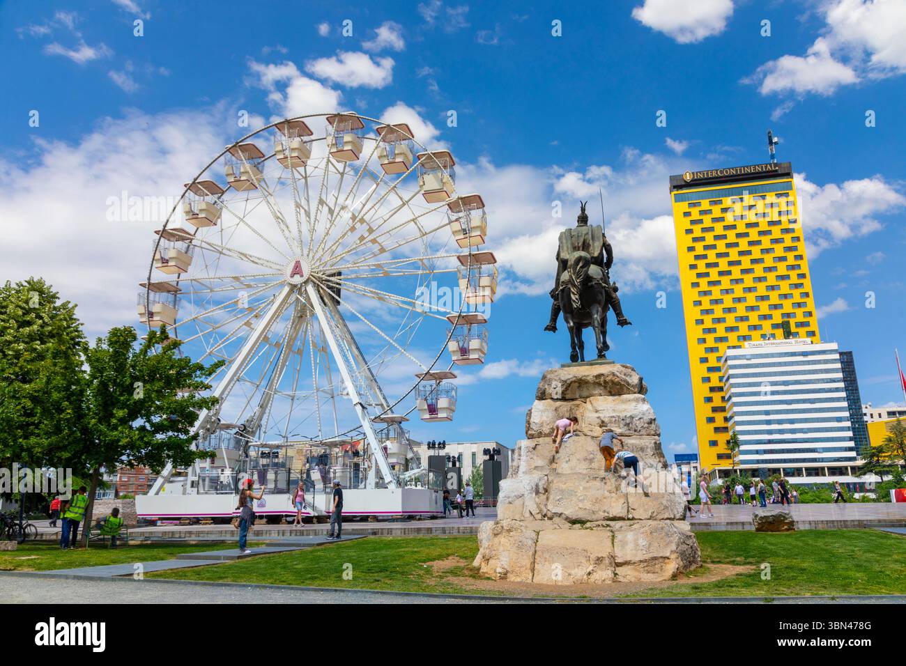 Tirana, Albania. Skanderbeg Square, equestrian statue of Georges ...