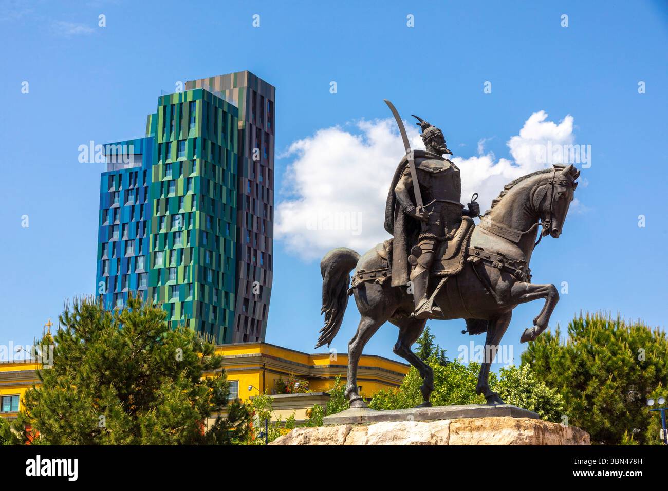 Tirana, Albania. Skanderbeg Square, equestrian statue of Georges ...