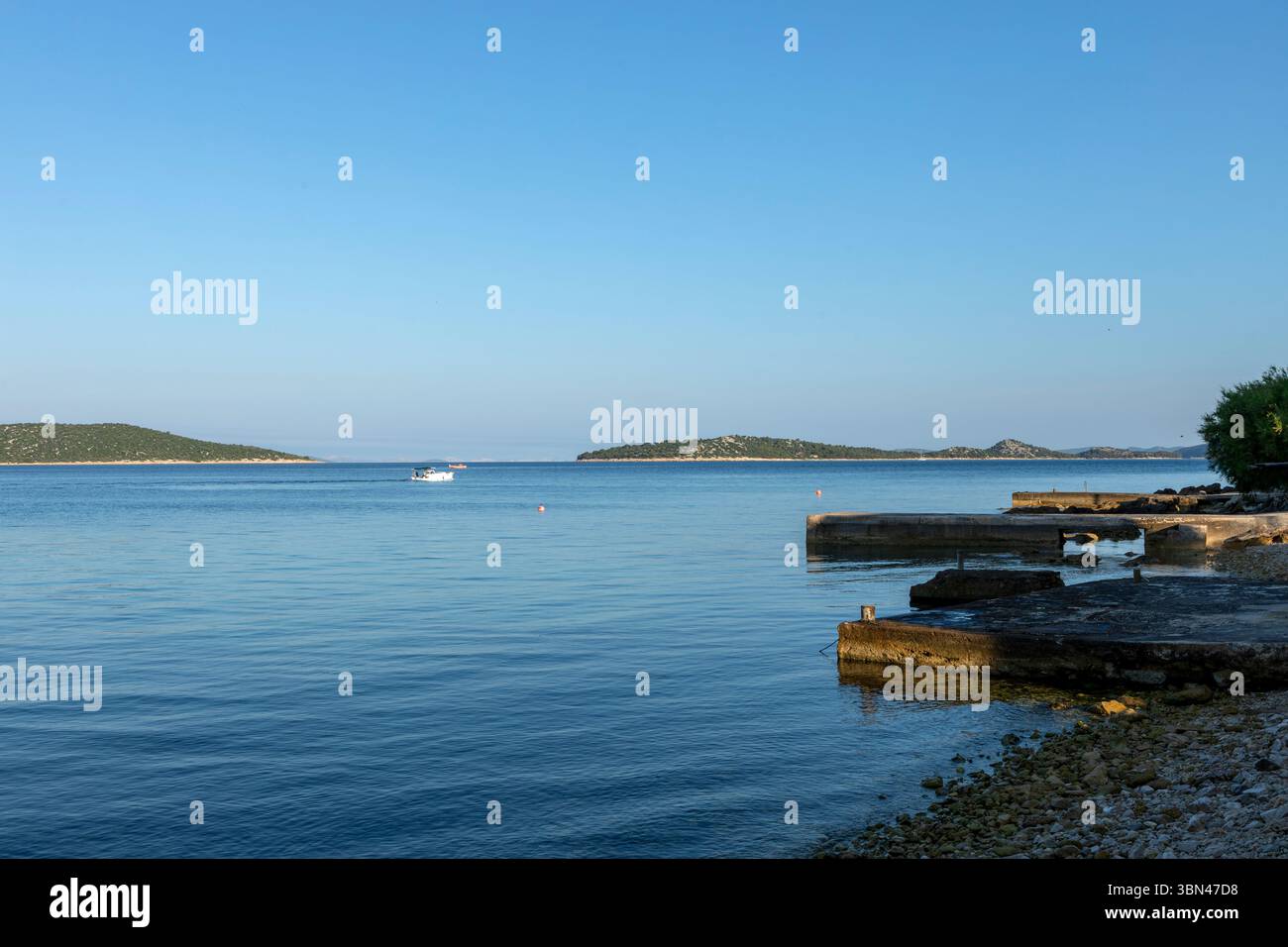 Morning view of Otok Tijay and Otok Logorun from Prvic, Croatia Stock ...