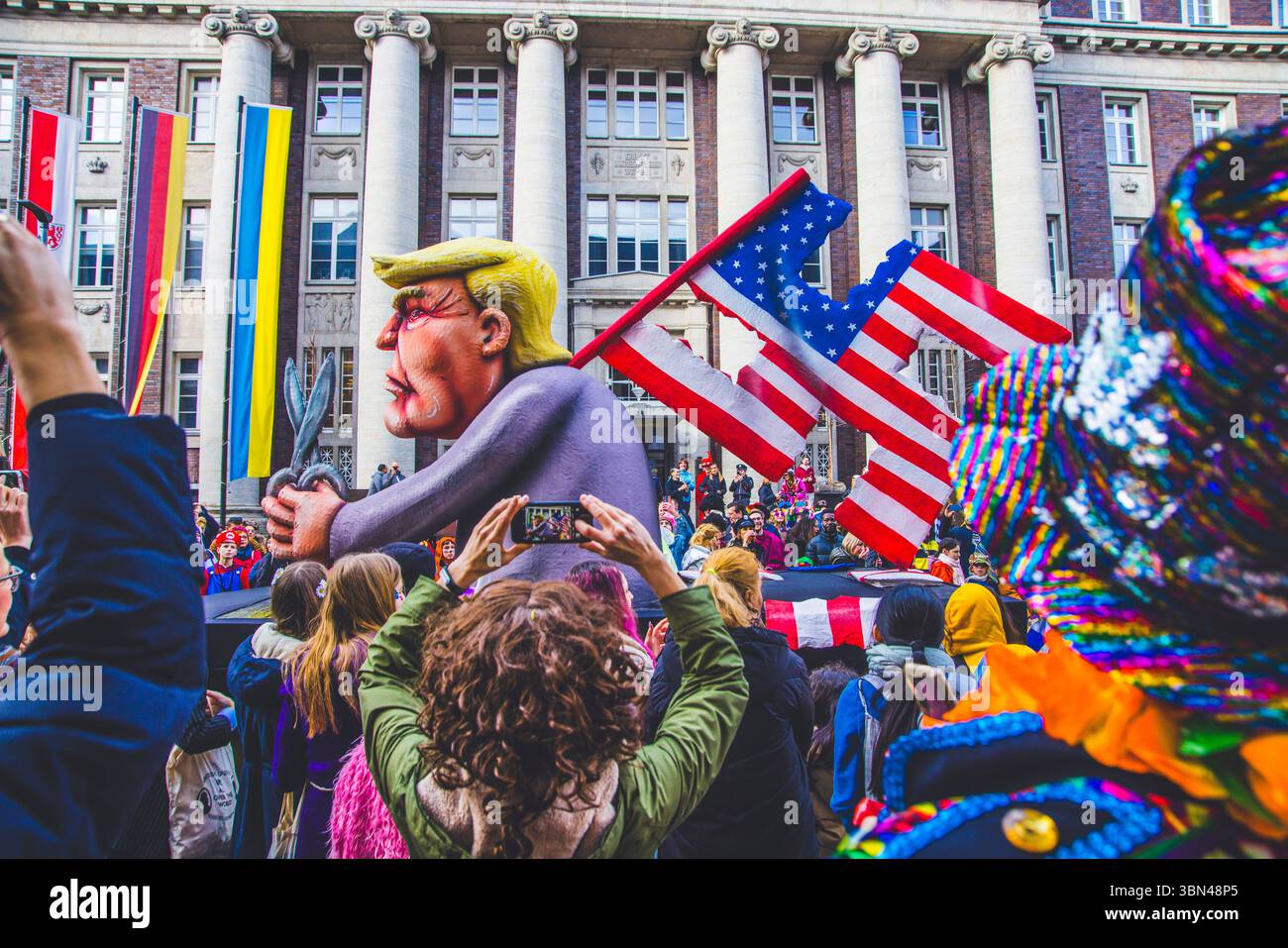 Germany, Dusseldorf, carnival. Float during the parade representing ...