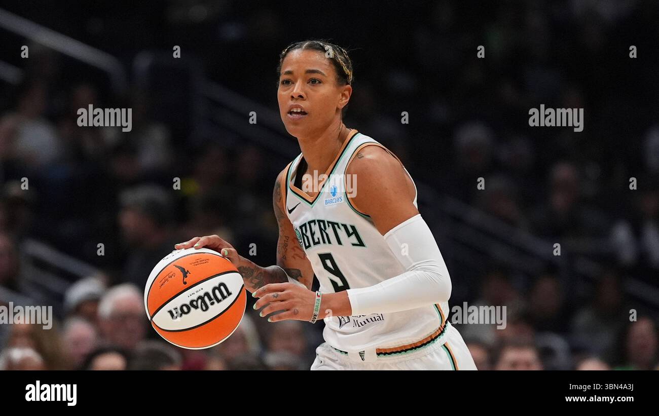 New York Liberty guard Natasha Cloud in action against the Seattle ...