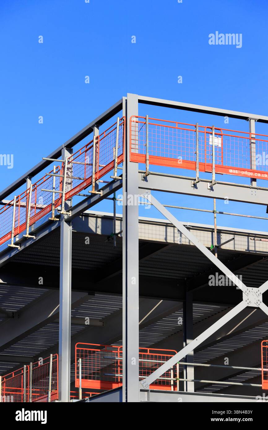 Radcliffe civic hub, steel skeleton frame, and underside of metal ...