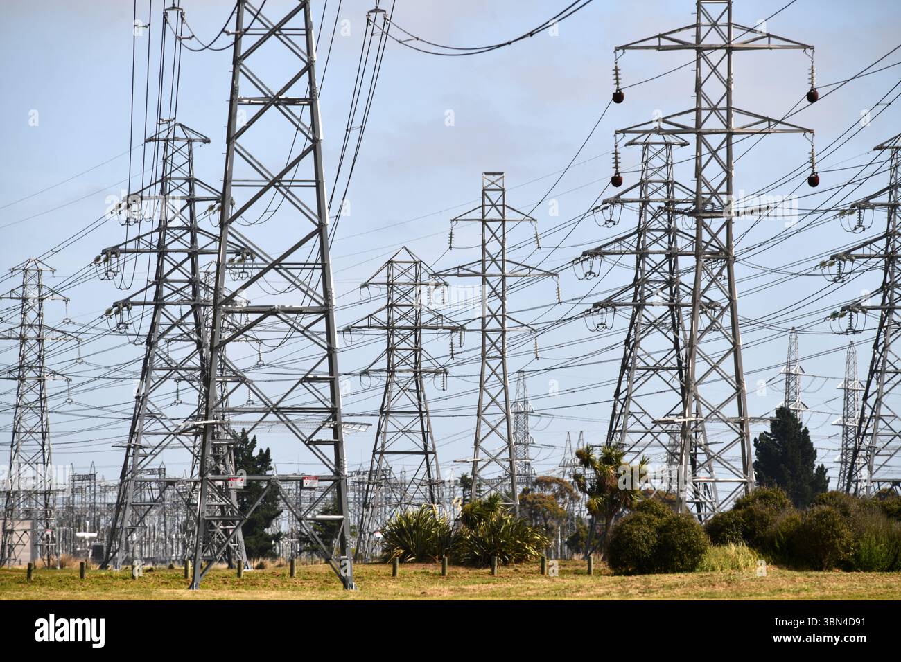 High voltage electricity wires and pylons in Christchurch, New Zealand ...