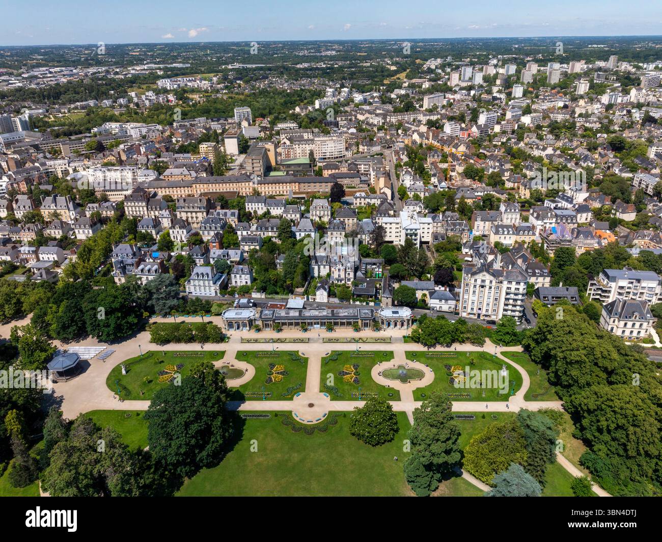 France, Brittany, Ille-et-Vilaine, Rennes. Aerial view of Thabor Park ...