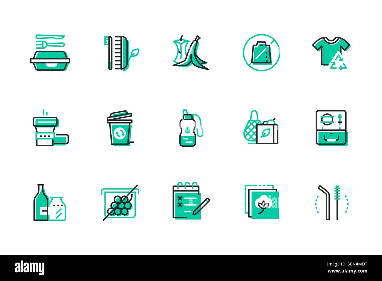 Waste sorting and environmental care - set of line design style icons ...