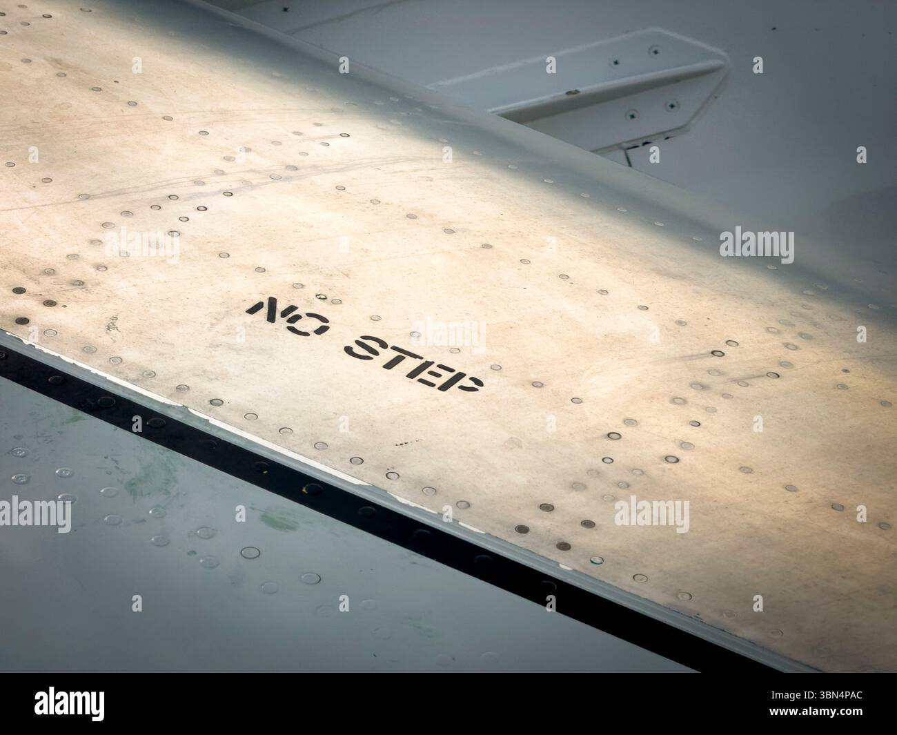 Close-up of the inscription, No step on an airplane wing. Boeing 737 ...