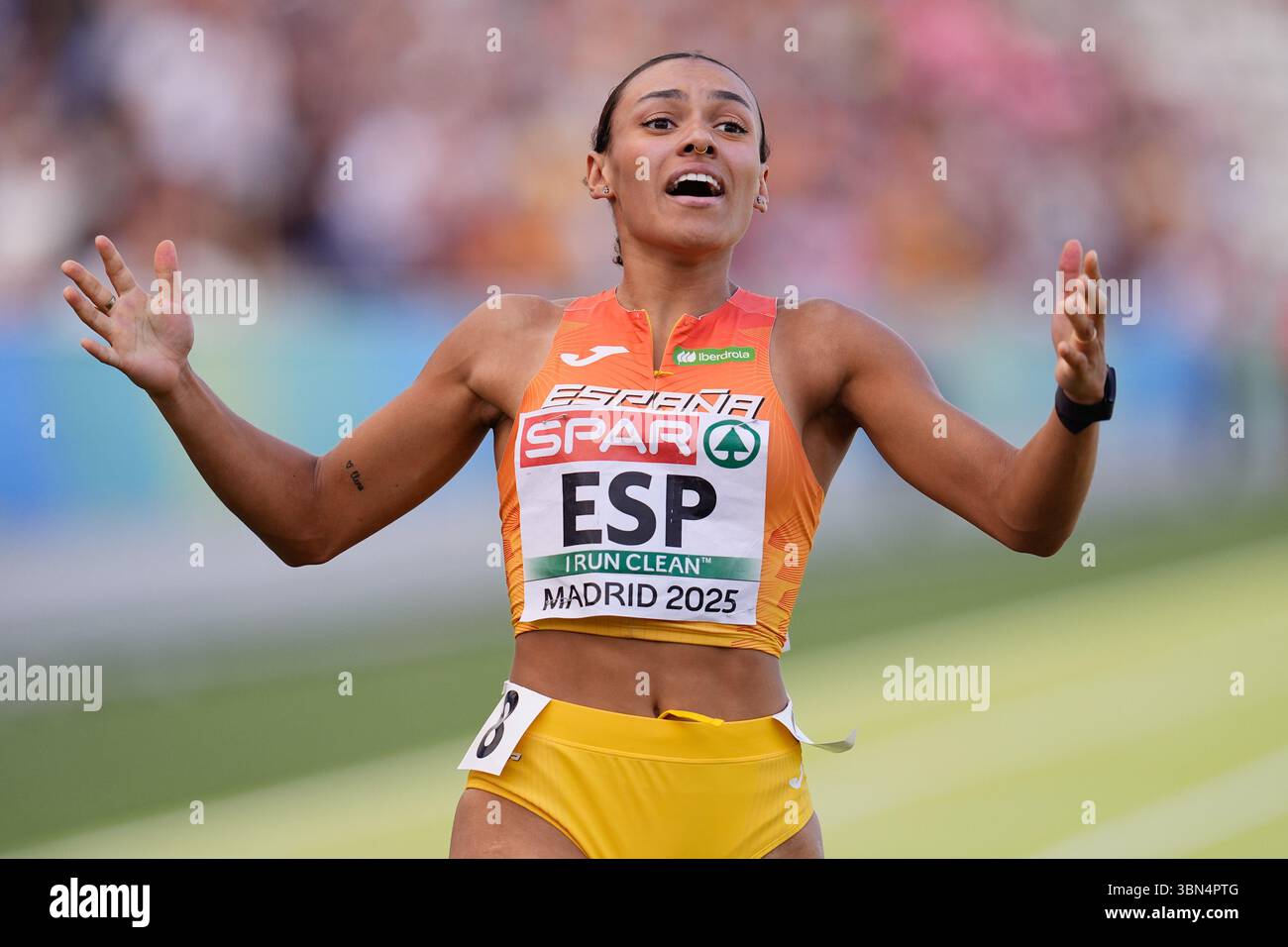 Jael Bestue of Spain reacts after winning in the Womenâ??s 200m Final ...