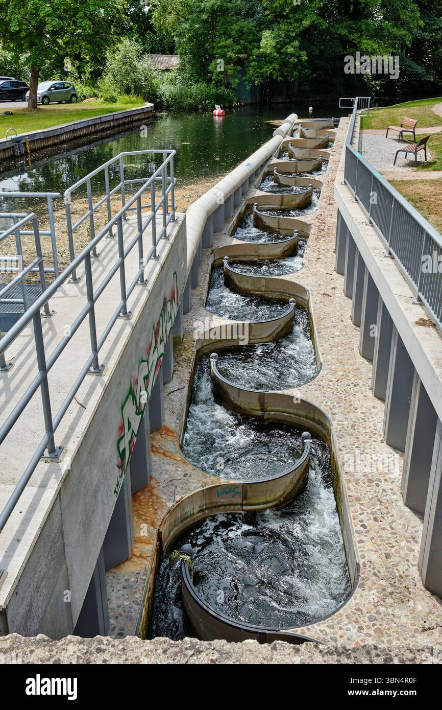 June 23, 2025 - Neubrandenburg-Germany: Curved concrete fish ladder ...
