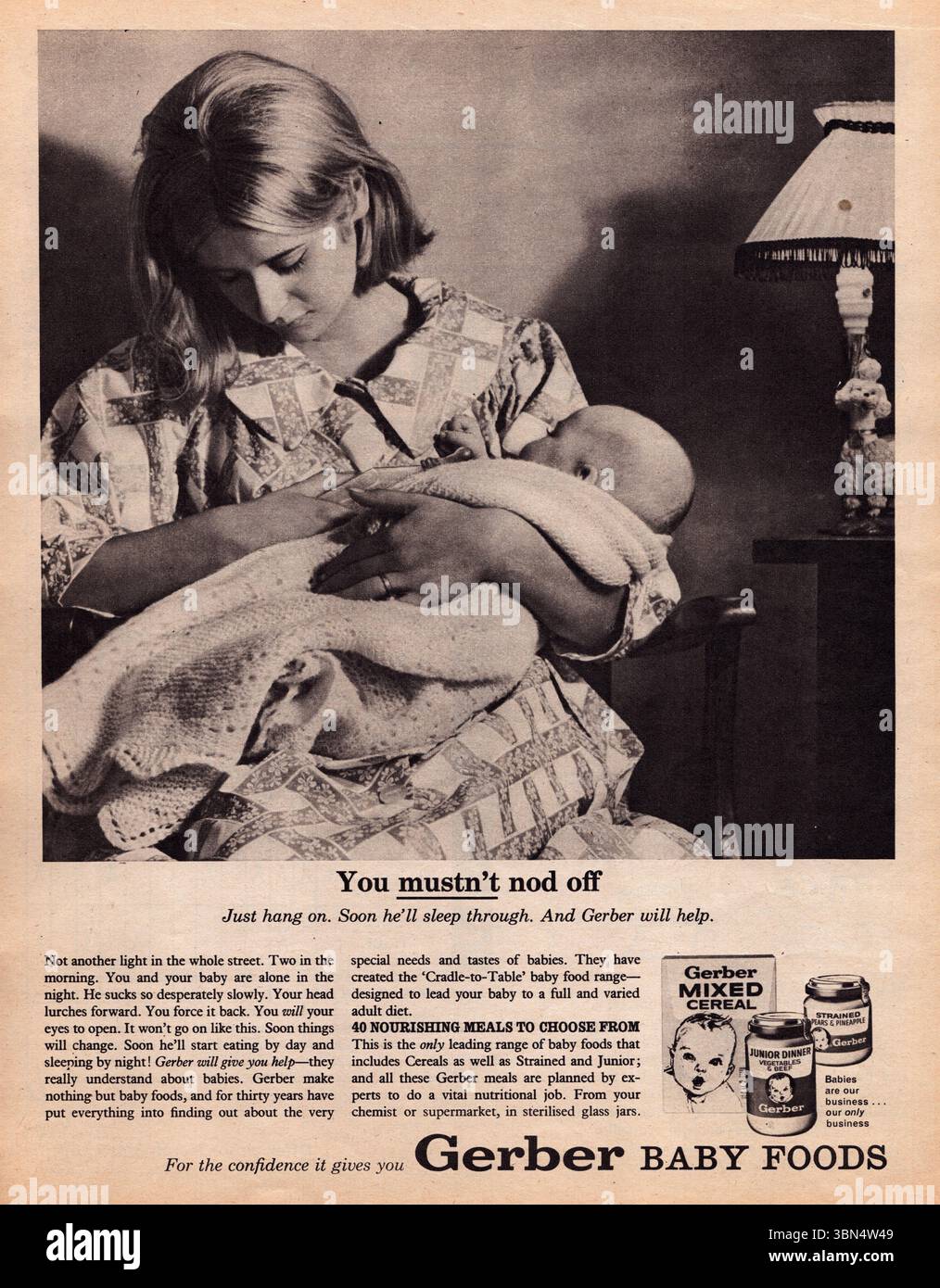 Gerber Baby Foods vintage advertisement, a mother feeding an infant ...