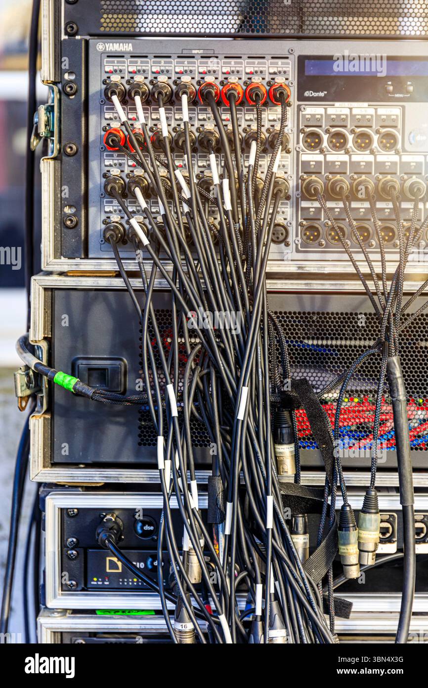 Event sound system. Cables with XLR connection at the rear of the PA ...