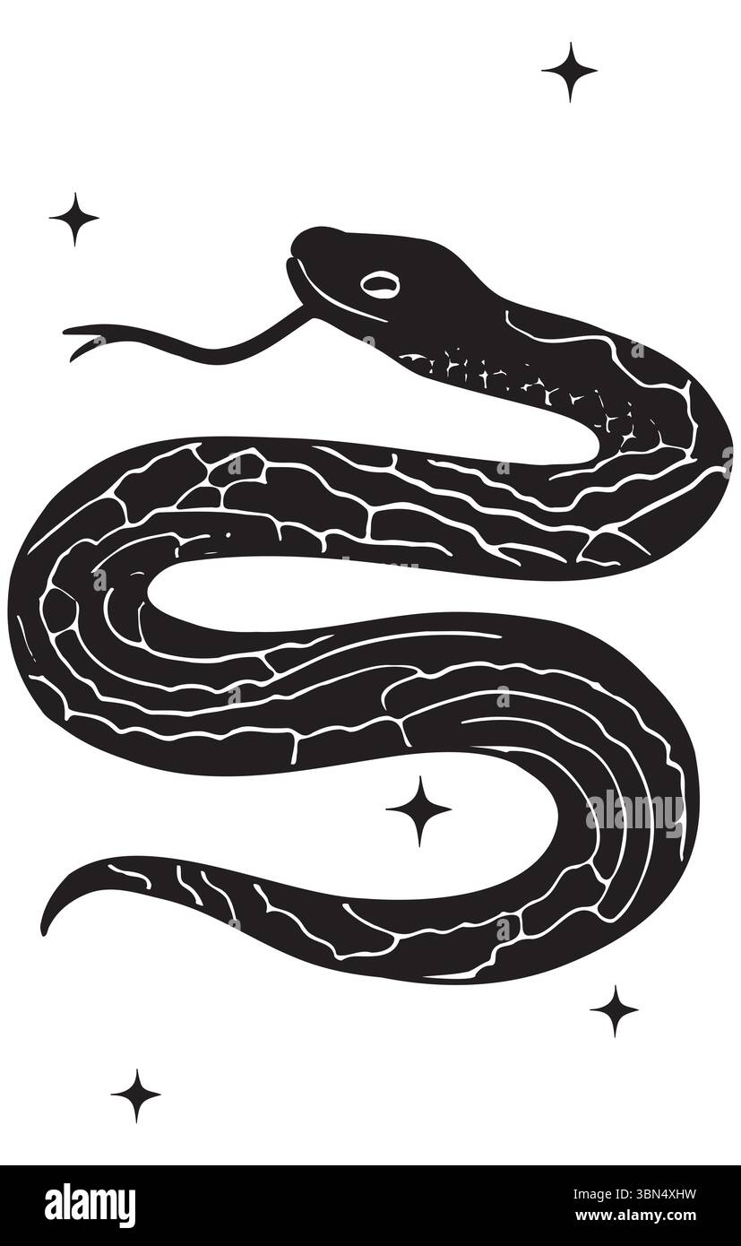 Celestial Mystical Lynocut Snake Vector Silhouette Illustration. Black ...
