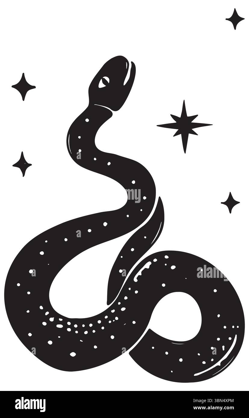 Celestial Mystical Lynocut Snake Vector Silhouette Illustration. Black ...