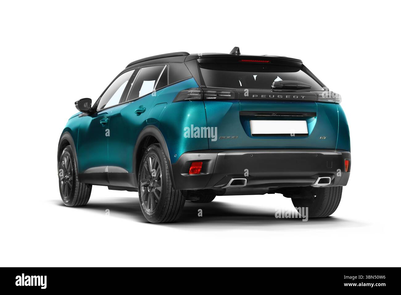 Izmir, Turkey - May 14 2025: Blue green 2024 Peugeot 2008 GT left rear ...