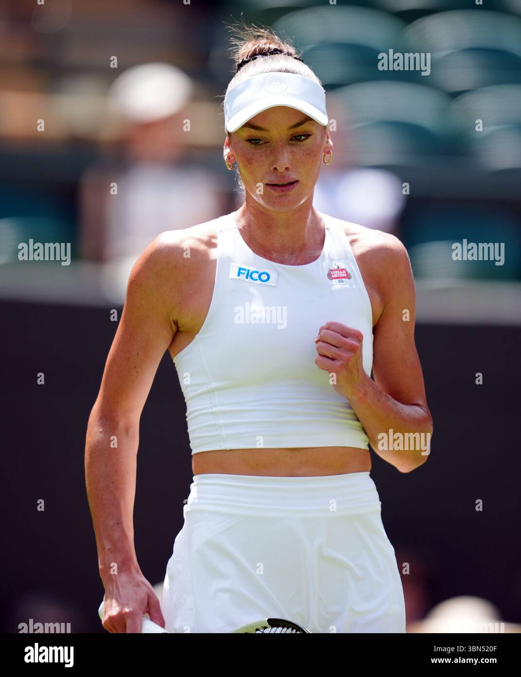 Carson Branstine during her match against Aryna Sabalenka on day one of ...