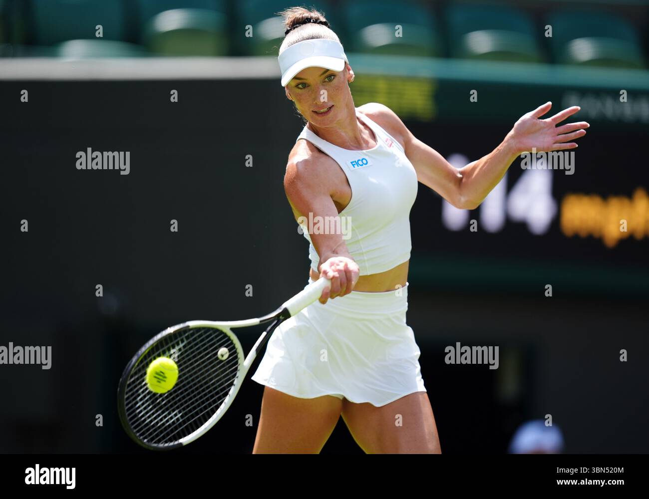 Carson Branstine during her match against Aryna Sabalenka on day one of ...
