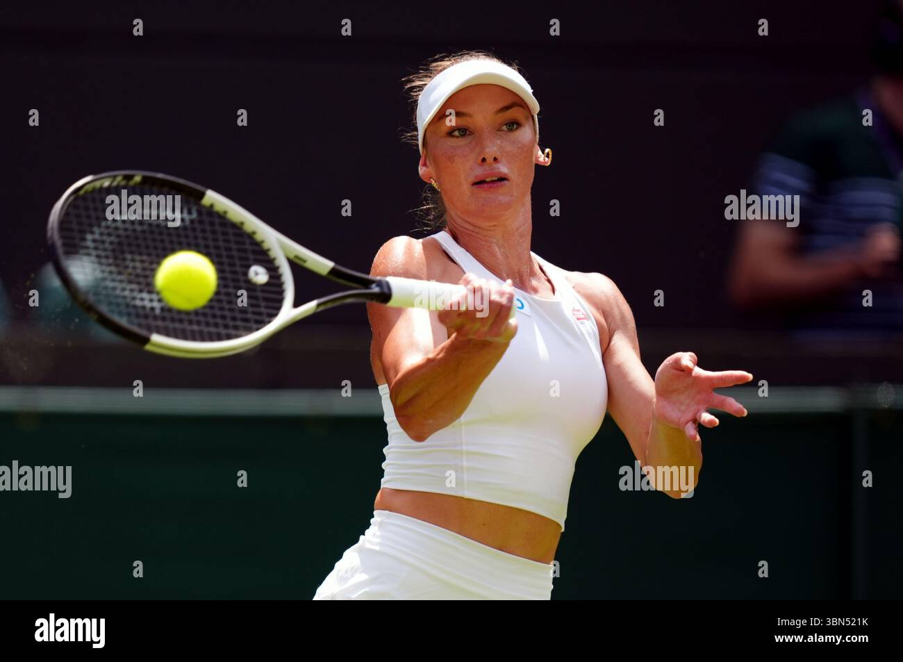 Carson Branstine during her match against Aryna Sabalenka on day one of ...