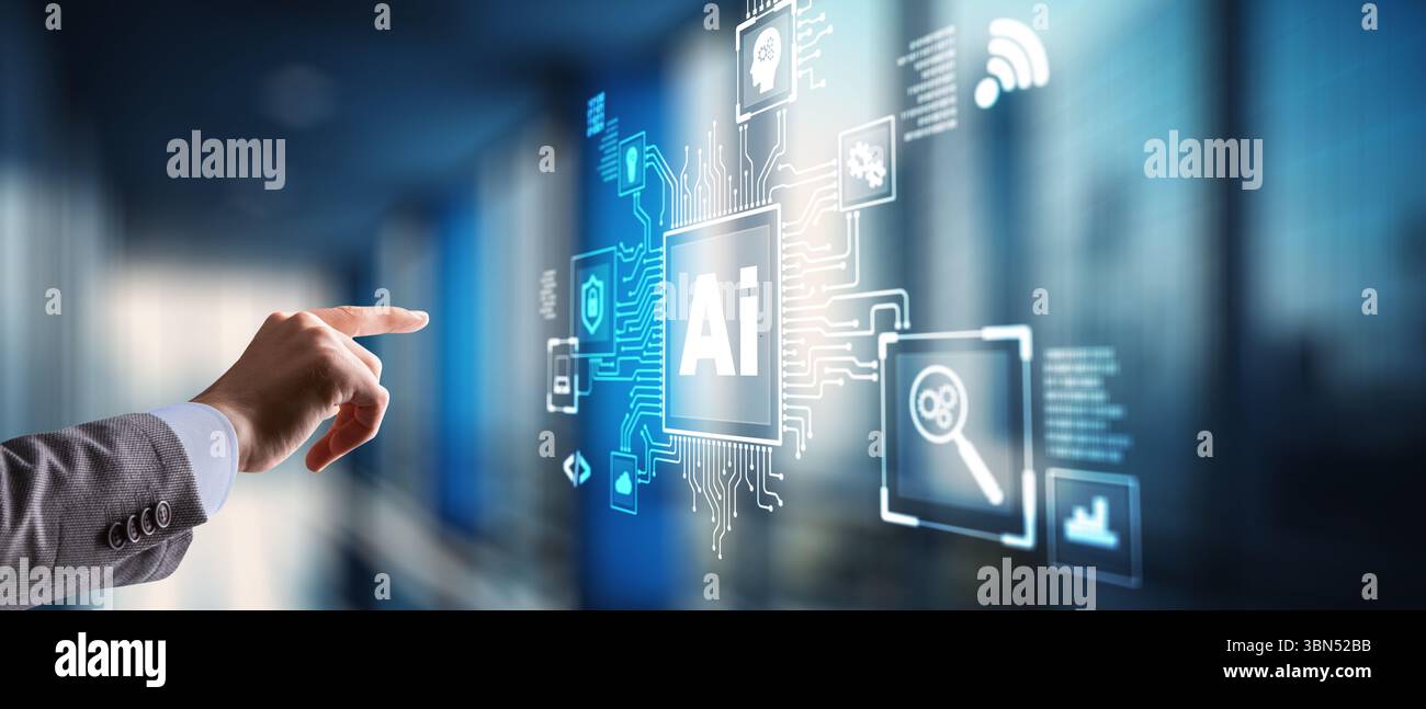 Artificial Intelligence Processor Concept. AI Big Data Array on virtual screen Stock Photo - Alamy