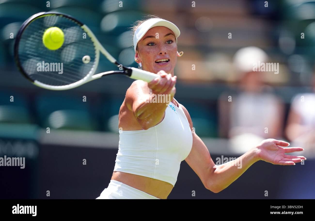 Carson Branstine during her match against Aryna Sabalenka on day one of ...