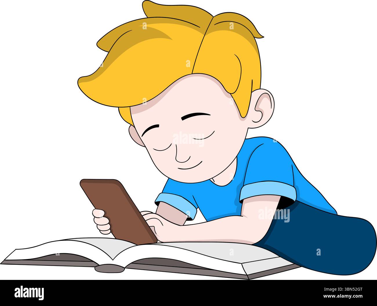 Vector cartoon of a student lying on the floor with an open book ...